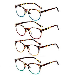 DXYXYO Blue Light Blocking Reading Glasses for Women 2.5+, 4 Pack Men Round Computer Readers with Spring Hinge
