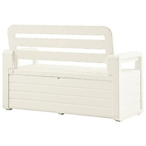 Daonanba Outdoor Storage Bench 69 Gallon Large Deck Box 2-Person Water-Resistant Patio Seating for Patio Furniture, Outdoor Cushions, Garden Tools and Pool Toys (White)