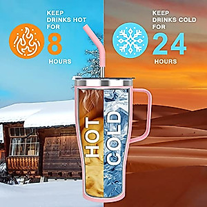 Zukro 32 oz Insulated Tumbler with Handle and Straw,Stainless Steel Travel Cup with Lid, No Sweat,Keep Drinks Cold 24 Hours, Dishwasher Safe,Fit in Cup Holder,