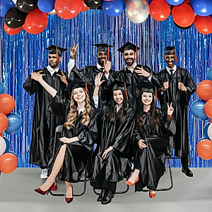 2 Pack Blue Foil Fringe Backdrop Curtains, 3.2x8.2ft Streamer Backdrops Curtains for Birthday Decorations, Baby Shower, Graduation, Halloween, Ocean Party