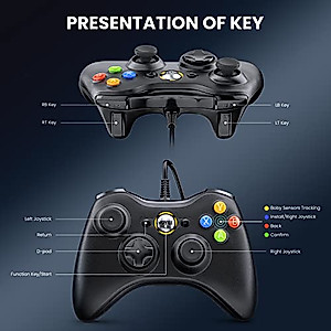 VOYEE PC Controller, Wired Controller Compatible with Microsoft Xbox 360 & Slim/PC Windows 10/8/7, with Upgraded Joystick, Double Shock | Enhanced (Black)