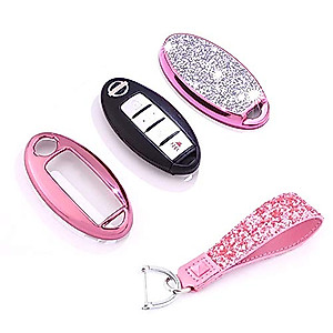 Royalfox(TM) 3 4 5 6 Buttons 3D Bling keyless Entry Remote Smart Key Fob case Cover for Nissan Murano Pathfinder Titan Maxima Sylphy Lannia Livina NV200 Tiida Teana Qashqai Sunny (Pink)