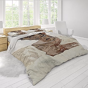 HOBBOY Beige Bedding Sets 3 Pieces Lightweight Duvet Quilt Cover with Zipper Ties 2 Pillow Shams Egon Schiele Self Portrait Duvet Cover Sets Twin