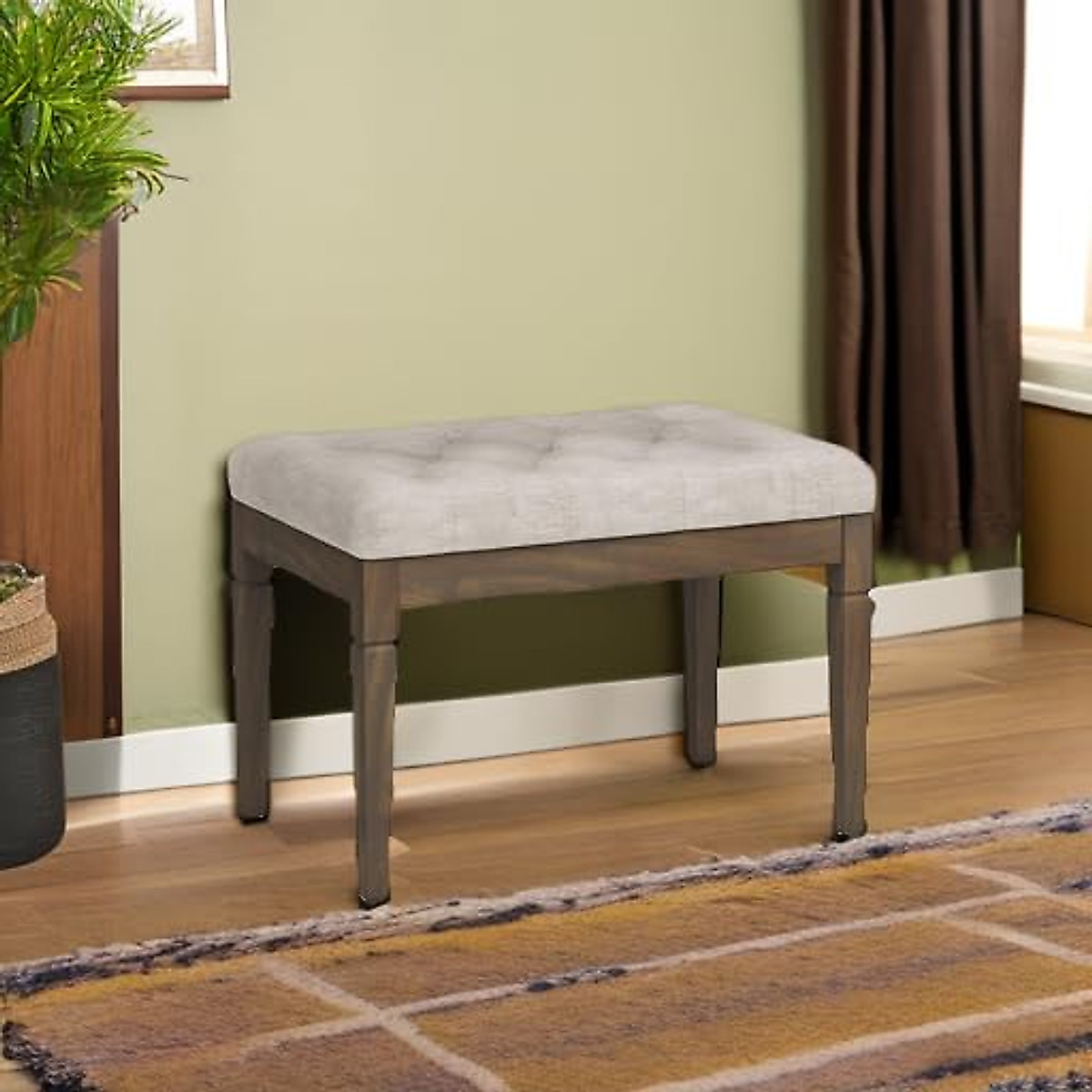 SIMPLIHOME Waverly 28 inch Wide Rectangle Ottoman Bench Natural Tufted Footrest Stool, Linen Look Fabric for Living Room, Bedroom, Traditional