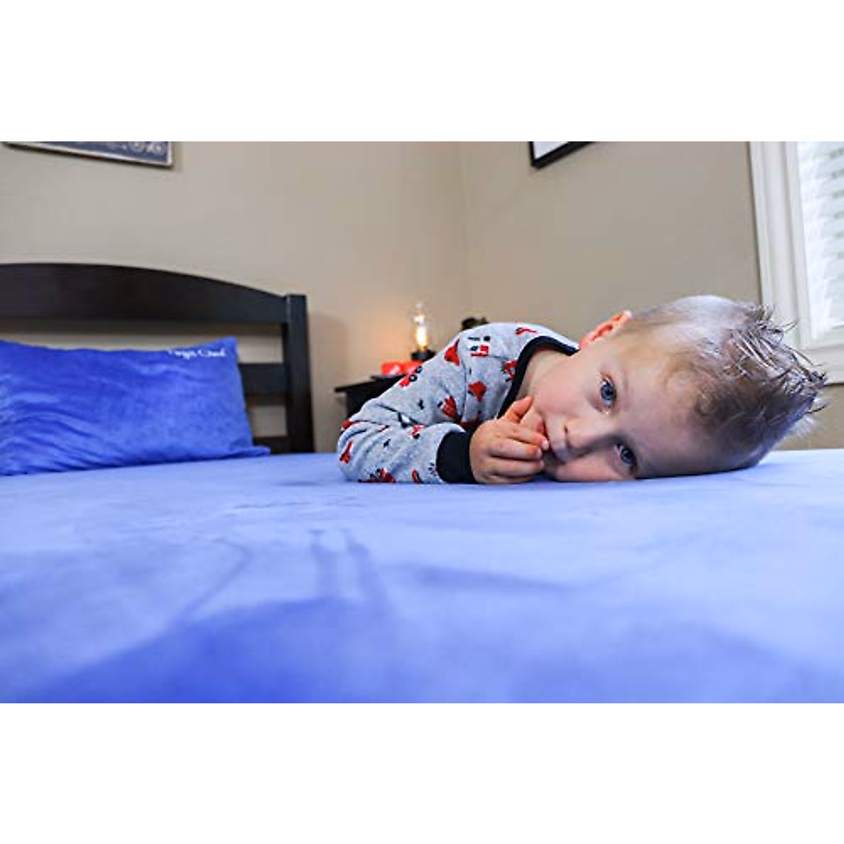 Perfect Cloud Made in The USA Kids Plush 7-inch Memory Foam Twin Mattress, Shredded Foam Pillow, and Teddy Bear for Day/Trundle/Bunk Bed - (Blue)