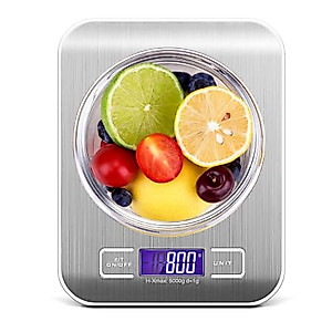 22lb (Max) Digital Kitchen Scale for Cooking and Baking (Silver) - Extra Precise Measurements, 6 Units (g/kg/oz/lb/ml), Auto Shut Off, Food Grade Stainless Steel, Non-Slip Design, Anti-Fingerprinting