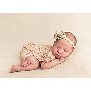 Terriboo Newborn Photo Shooting Prop Baby Girl Romper Infant Photography Outfit with Matching Flower Headband (Pink)