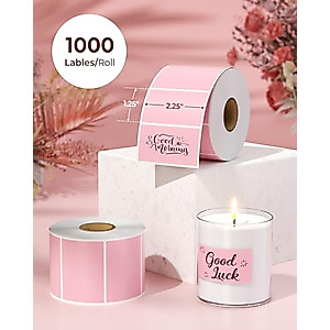 MUNBYN 2.25"x1.25" Thermal Sticker Labels, Pink Self-Adhesive Barcode Label Paper for Direct Thermal Printer and Business, Multi-Purpose Rectangle Address Shipping Mailing Stickers,1000 Sheets/Roll