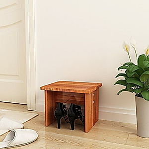 Jerry & Maggie - 4 Tier Wood MDF Solid Shelf Shoe Rack with One Footstool/Shoe Storage Shelves Free Standing Flat Shoe Racks Classic Style -100% Multi Function Shelf Organizer - Natural Wood Tone