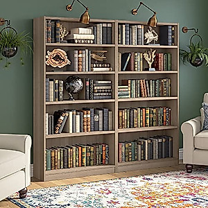 Bush Furniture Universal Tall 5 Shelf Bookcase in Natural Cherry - Set of 2