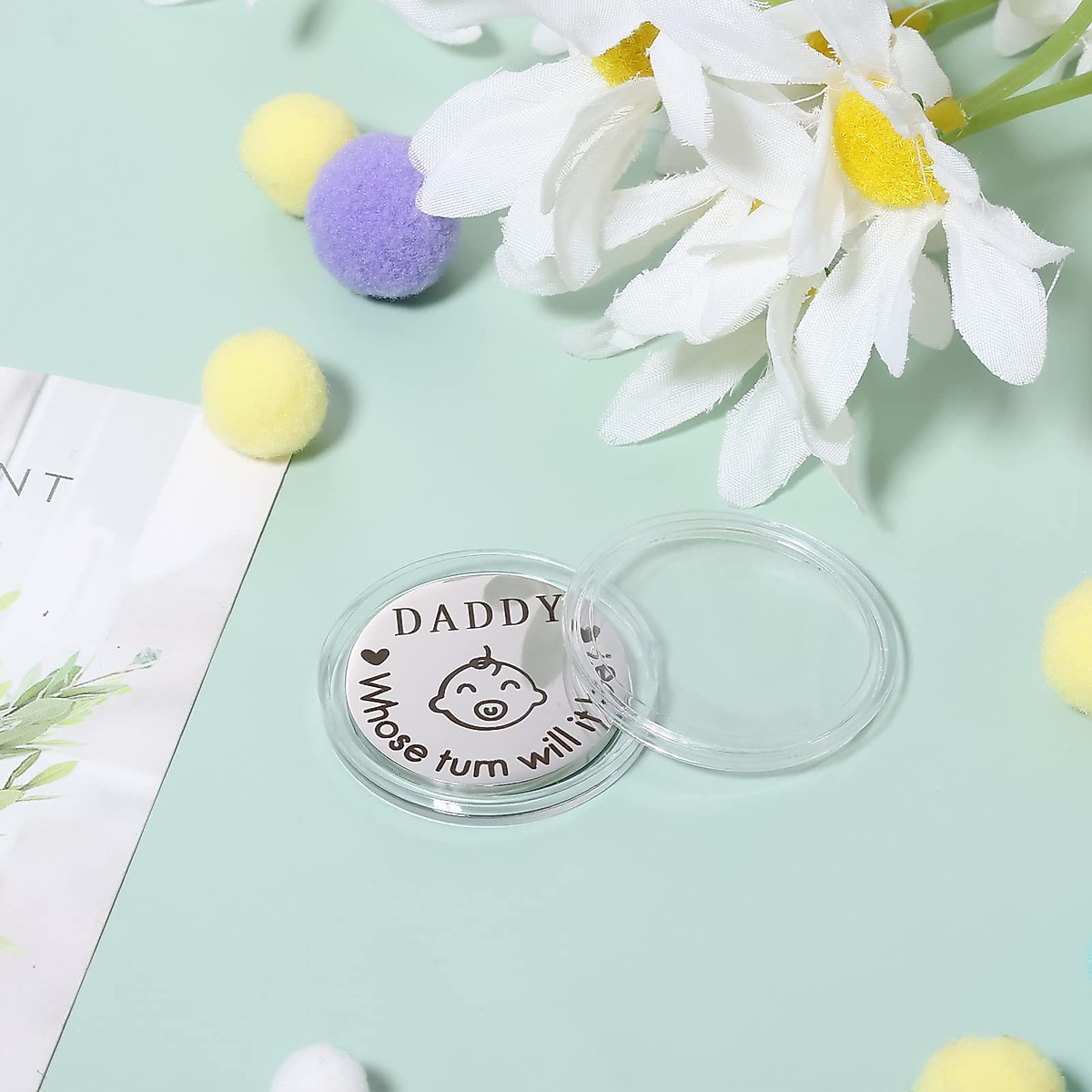 Funny New Parent Decision Coin, New Parents Gift for Couples New Mom and Dad Gifts First Time Fun Baby Pocket Hug Token Double-Sided Flip Coin for Women Men Decision Making Pregnancy (1pc)