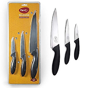 Pigeon 3-Piece Knife Set with Contoured Handle, Utility, Paring & Chef's Knife Set for Kitchen, Razor-Sharp Stainless Steel Blades, Lightweight, Dishwasher Safe, Ideal For Meat, Veggies, Herbs & Nuts