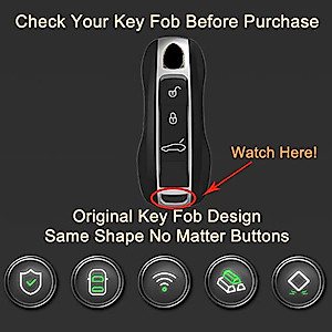 K LAKEY Alloy Metal Key Fob Cover,Compatible with Porsche 911 Cayenne Cayenne Coupe Panamera Taycan Remote Keyless Key Fob,Armor TPU Key Fob Case Protector with Keychain Black