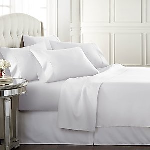 Danjor Linens California King Sheet Set - 6 Piece Set Including 4 Pillowcases - Deep Pockets - Breathable, Soft Bed Sheets - Wrinkle Free - Machine Washable - White Cal King Bed Sheets - 6 pc