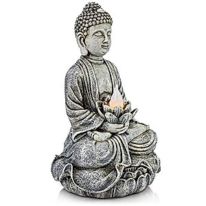 VP Home Zen and Tranquil Buddha Solar Powered Flickering LED Outdoor Decor Garden Light