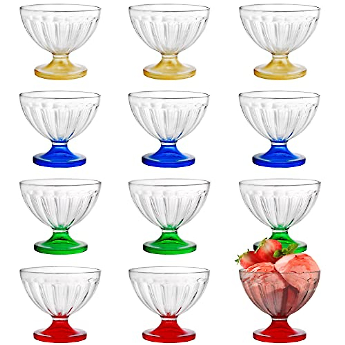 Lawei 12 Pack Acrylic Ice Cream Bowl, 8 Oz Colorful Footed Dessert Cups, Clear Reusable Trifle Bowl for Serving Dessert, Sundae, Ice Cream, Pudding, Cocktail, Condiment, Snack, Party