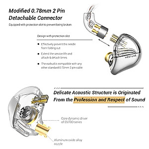SIMGOT MT3 Hi-Res in Ear Monitor Headphones with Detachable Cable, Dynamic Driver Crystal Sound Stereo IEM Earphone for Musicians Singer, HiFi Wired Earbuds for Smartphones and Audio Players (Clear)
