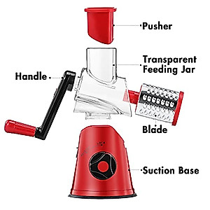 Cheese Grater Rotary, Rotary Grater for Kitchen, Kitchen Grater Vegetable Slicer with 3 Drum Blades, Fast Cutting Cheese Shredder for Vegetables and Nuts