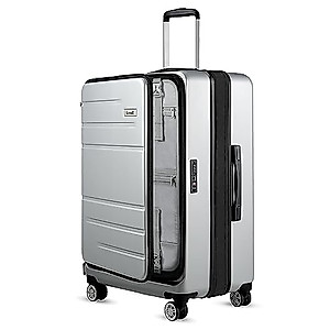 LUGGEX Silver 26 Inch Luggage with Spinner Wheels, Expandable PC Hard Shell Checked Suitcase with Front Opening, Lightweight