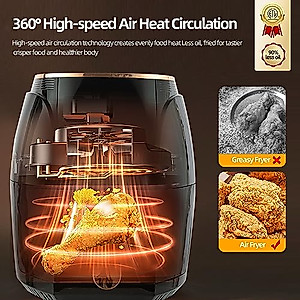Mdjayo 4.4qt Air Fryer, Compact Oil Free Cooker, Smart Deep Airfryer Oven, 7-In-1 Digital LCD Touch Screen, Double Detachable & Dishwasher Safe Basket, Best Kitchen Accessories, Black