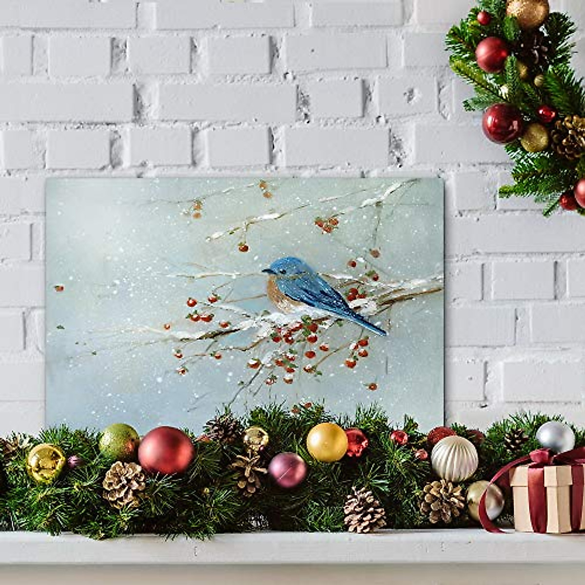 Renditions Gallery Canvas Nature Wall Art Home Paintings & Prints Peaceful Winter Bluebird Modern Romantic Wall Hanging Abstract Artwork Decorations for Bedroom Office Kitchen - 12"x18" LT20
