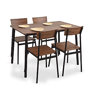 Dporticus 5-Piece Kitchen & Dining Room Sets for 4 Dining Table Set Rustic Industrial Style Wooden Kitchen Table and Chairs with Metal Frame- Brown