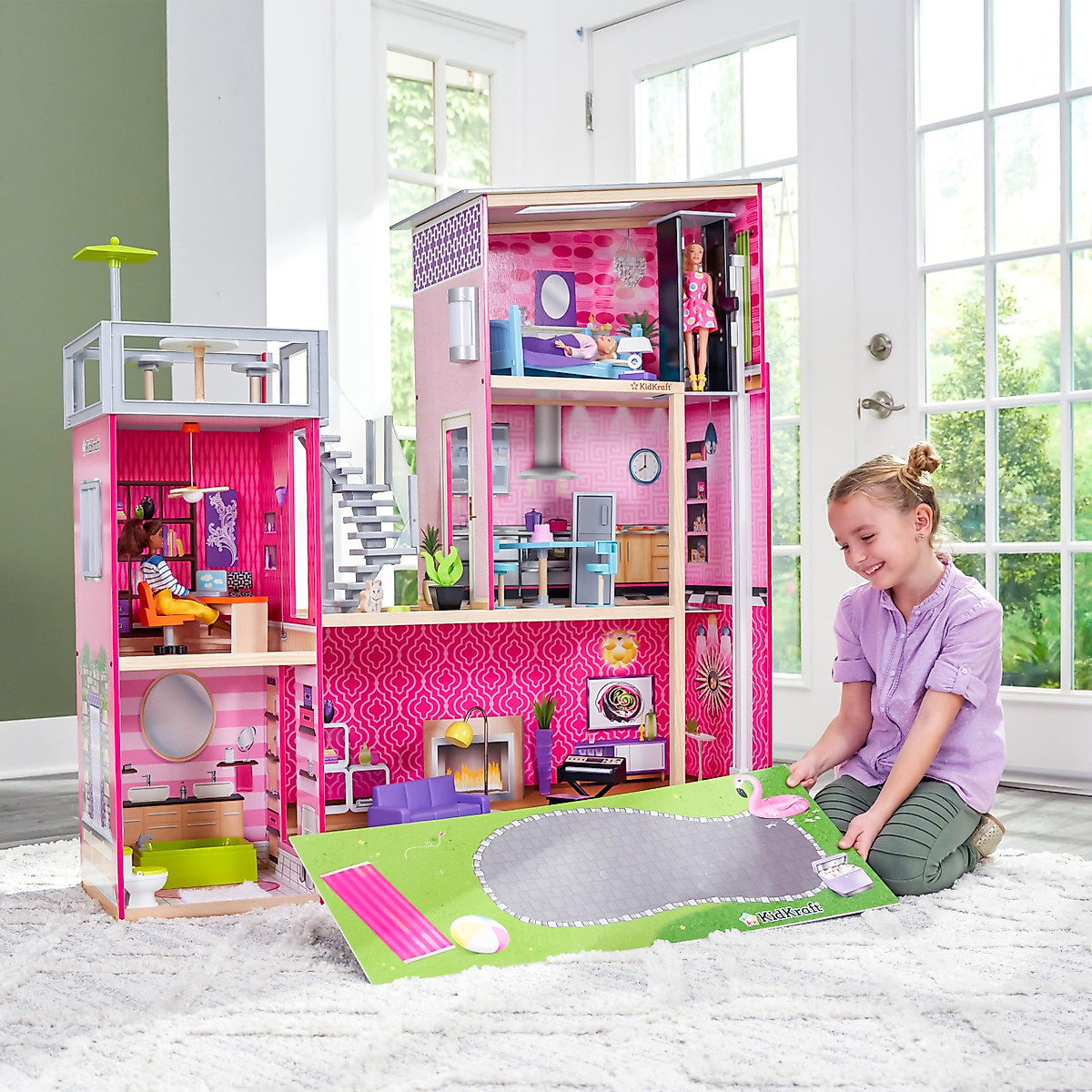 KidKraft Uptown Wooden Modern Dollhouse with Lights & Sounds, Pool and 36 Accessories