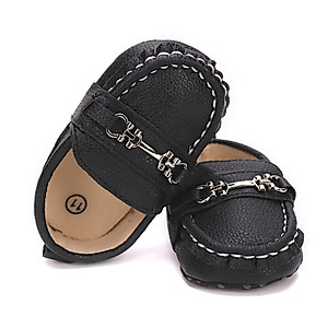 LONSOEN Infant Shoes Boys Loafers Baby Girls Crib Moccasins Classic Synthetic Leather Wedding Dress Shoes,BAY209 Black 6-12 Months