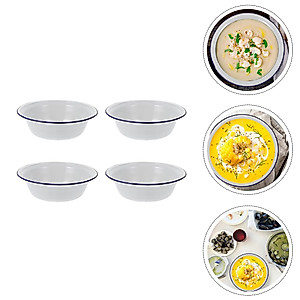 Hemoton 4pcs Vintage Style White Enamel Mixing Bowl with Black Trim Enamelware Metal Large Classic Round Salad Serving Bowl Soup Basins 20cm