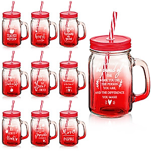 Teacher Gifts Teacher Glass Cups 16 Oz Teacher Appreciation Mason Jar Mugs with Handles Lids and Straws Teacher Appreciation Week Gift Teacher Tumbler Cup for Back to School Graduation (20 Pack)