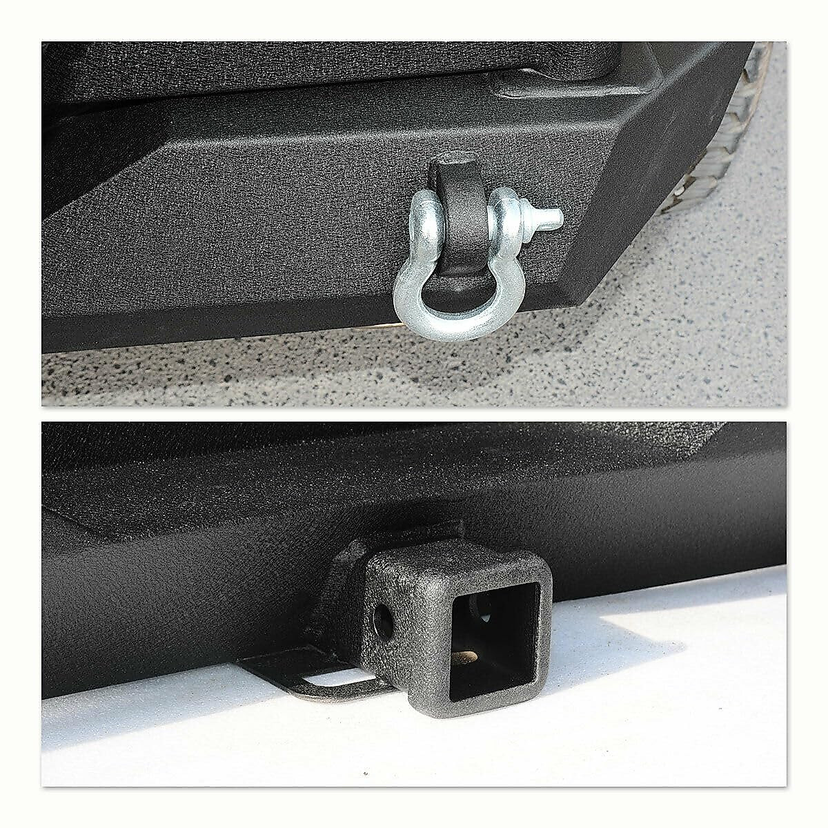 kikubiou 1pc Rear Textured Black Iron Bumper Cover Rock Crawler Bumper With Tire Carrier & Linkage