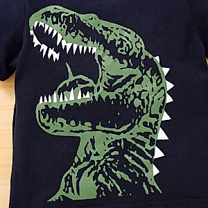 SEVEN YOUNG Toddler Baby Boy Summer Clothes Dinosaur Printed Short Sleeve T-Shirt Top + Short Pants 2pcs Boys Outfit Set (Green, 4-5 Years)