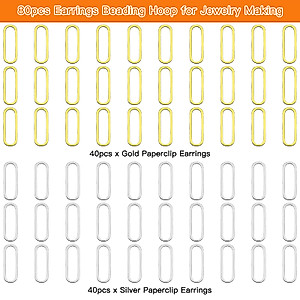 80pcs Earrings Beading Hoop for Jewelry Making,Beading Hoop Earrings Finding Paperclip Earring Earrings Finding for DIY Earring Making(Gold&Silver,6 x 20mm)