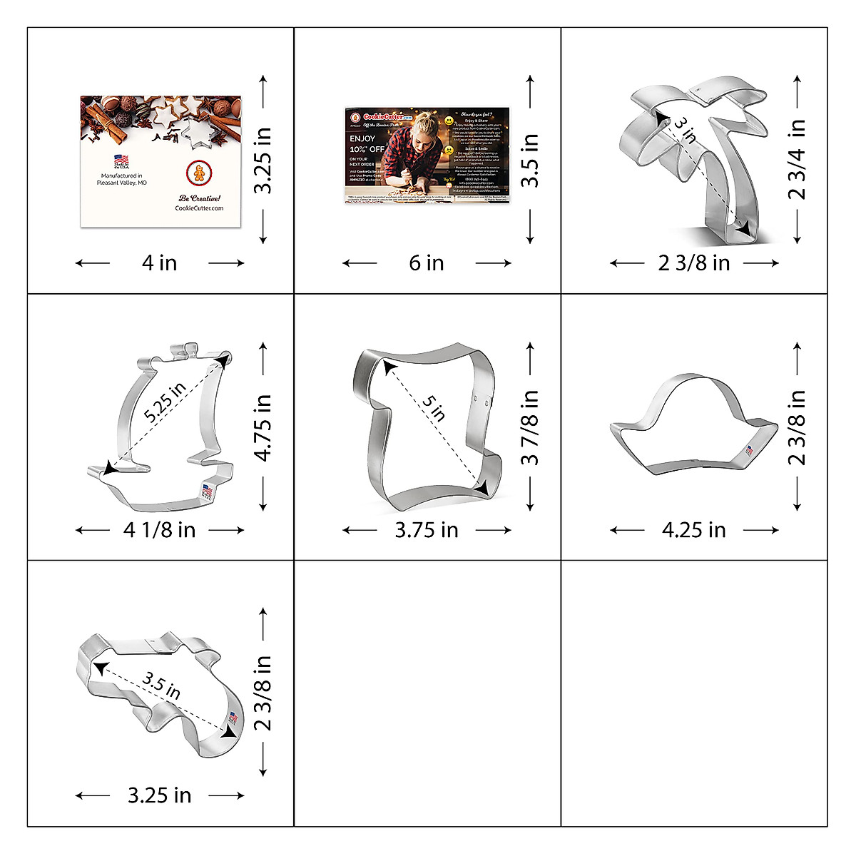 Foose Cookie Cutters 5-Piece Birthday Pirate Cookie Cutter Set Metal Shapes Made in USA, Silver