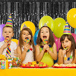 Black Fringe Curtain Party Streamers, 12 Pack 3.3ft x 8.2ft Foil Curtain Backdrop Tinsel Foil Fringe Curtains Photo Booth Backdrop Streamer for Birthday, Wedding, Baby Shower, Disco Party