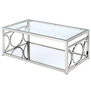 Furniture of America Beller Contemporary Metal 1-Shelf Coffee Table in Chrome
