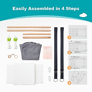 Troispot Comfortable Baby Swing Bed, Secure Canvas and Wooden Hanging Swing Chair for Baby, Infant, Toddler, Kids Toys, Indoor Outdoor Hammock for Indoor Playground, Tree Swings or Backyard, D2