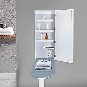 Wall Mounted Ironing Board with Storage Cabinet, Built in Ironing Board & Folding Support Leg, Wall-Mounted Mirrors for Home, Apartment & Small Spaces