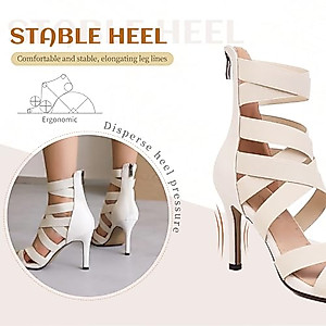 TINRYMX Womens Latin Dance Boots Lace up Jazz Dance Heels Tango Ballroom Salsa Dance Shoes, DSK9-Beige-7, US5.5