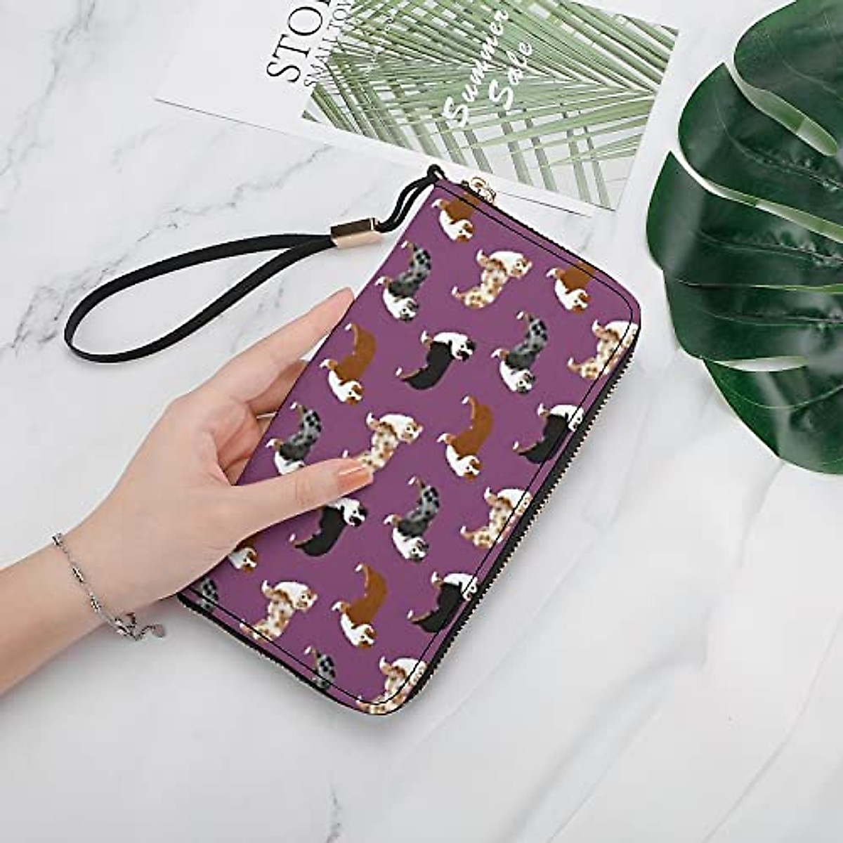 Australian Shepherd Dogs PU Leather Clutch Wallets Long Zip Purse Tote Handbag With Removable Wristlet For Women Girl's