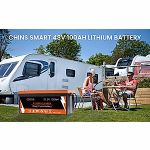 CHINS 48V 100AH Lithium Battery for Golf Cart with 48V 18A Charger, Monitor, Built-in Bluetooth 200A BMS, 48V Golf Cart Battery with 10.24kW Output, 1000A Peak Current