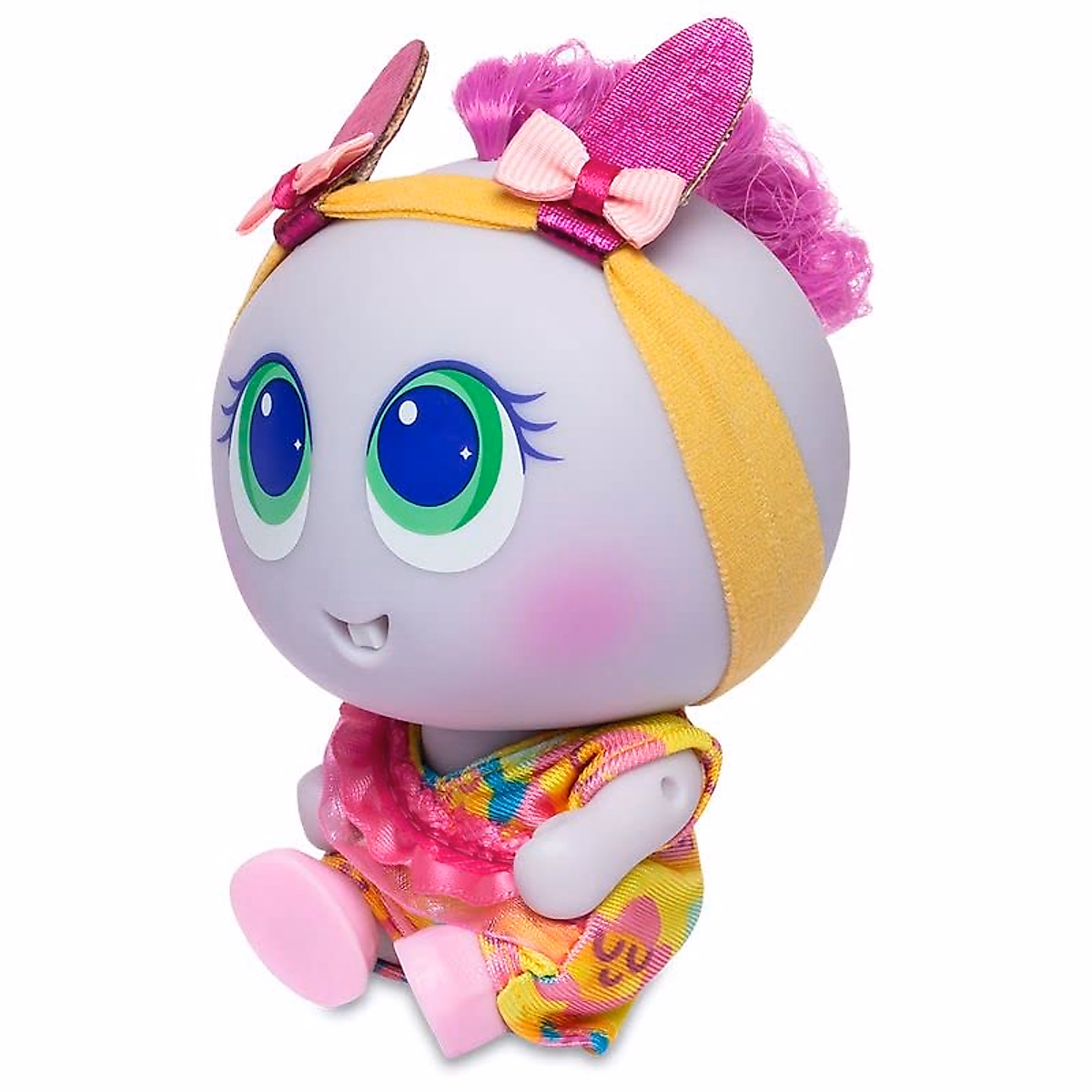 Nerlie Cute Pink & Yellow Flower Motiff Dress w/ Pink Bunny Ears Headband, Includes Shoes for Ksimerito Neonate Baby Doll by Distroller