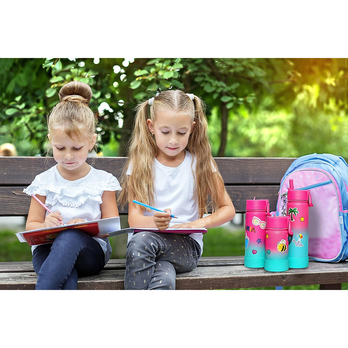 CHILLOUT LIFE 17 oz Insulated Water Bottle with Straw Lid for Kids and Adult + 20 Funny Waterproof Stickers - Perfect for Personalizing Your Kids Metal Water Bottle