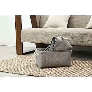 Collapsible Storage Basket Bins, Decorative Foldable Rectangular Linen Fabric Storage Box Cubes Containers with Handles- Large Organizer For Nursery Toys,Kids Room,Towels,Clothes, Grey 16Lx12Wx7.9H