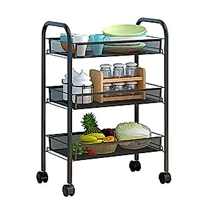 ATAAY Storage Racks and Durable Metal Mesh Rolling Storage Carts with Practical Handle Wheels, Easy-to-Operate Kitchen and Bathroom/Black