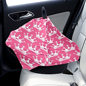 Baby Car Seat Covers Pink Girly Princess Royalty Crown Nursing Cover Breastfeeding Scarf Stroller Cover for Babies Multiuse Infant Carseat Canopy for Boys Girls, Shower Gifts