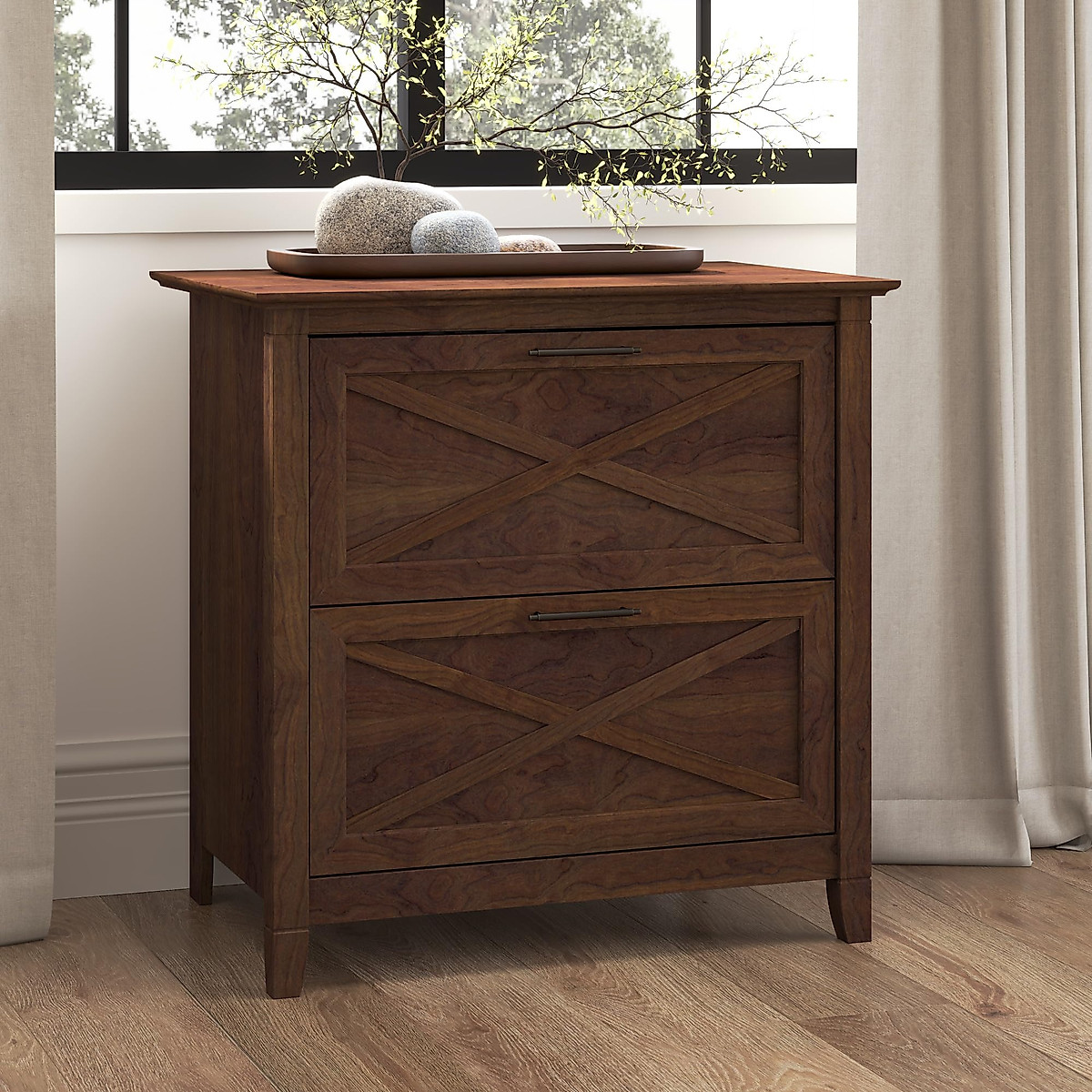Bush Furniture Key West 2 Drawer Lateral File Cabinet in Bing Cherry