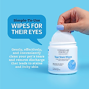 Veterinary Formula Smart Coat Complex Tear Stain Wipes for Dogs & Cats, 100 ct – Gently Wipe Away Debris and Clean Stains Around The Eyes of Pets, Fragrance-Free and Pre-Saturated