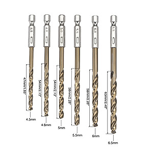 uxcell 13 Pcs High Speed Steel Hex Shank Twist Drill Bit Set, Quick Change Titanium Coated 1/4 Inch Hex Shank 1.5mm-6.5mm Drilling Dia