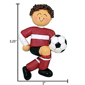 Personalized Soccer Player Ornament, Soccer Ball Ornament 2024, Soccer Christmas Ornaments 2024, Soccer Ornaments for Christmas Tree -Brunette Male Red Uniform - Free Customization
